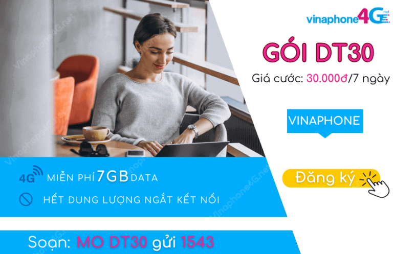 Đăng ký gói DT30 của Vinaphone có 7GB Data dùng suốt 7 ngày